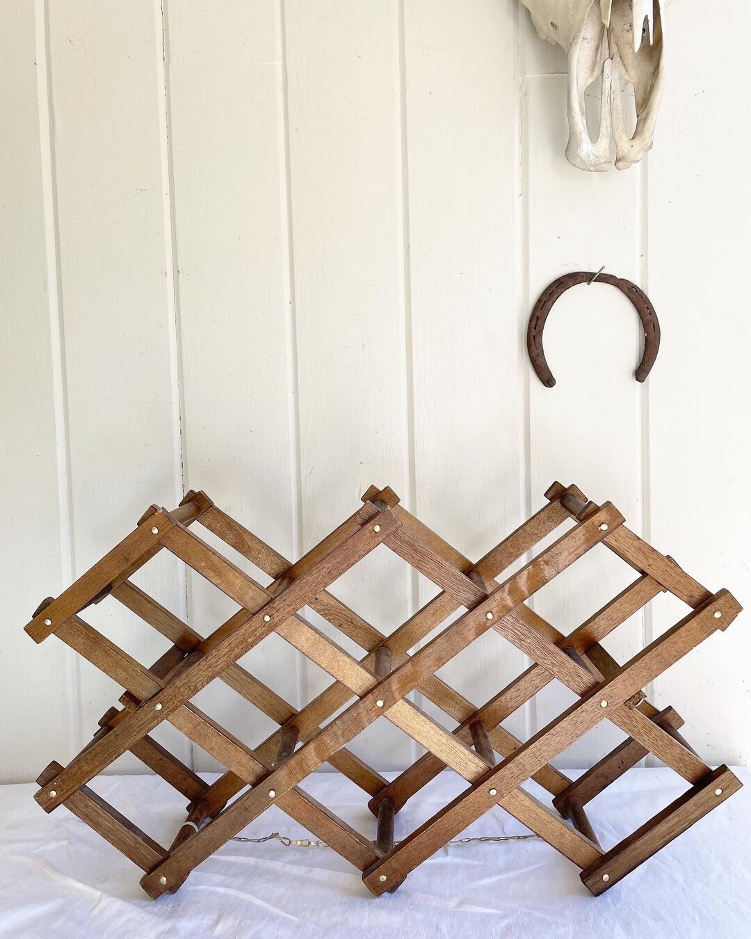 Vintage Wooden Accordion Folding Wine or Towel Rack. Countertop Wine ...