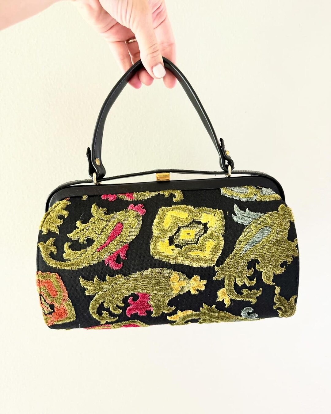 Vintage 1960s Empress Black Floral Tapestry Handbag. 60s Handbag That ...