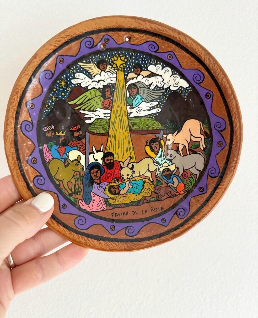 Mexican Folk Art Ceramic Jesus Birth Religious Plate. Colorful ...