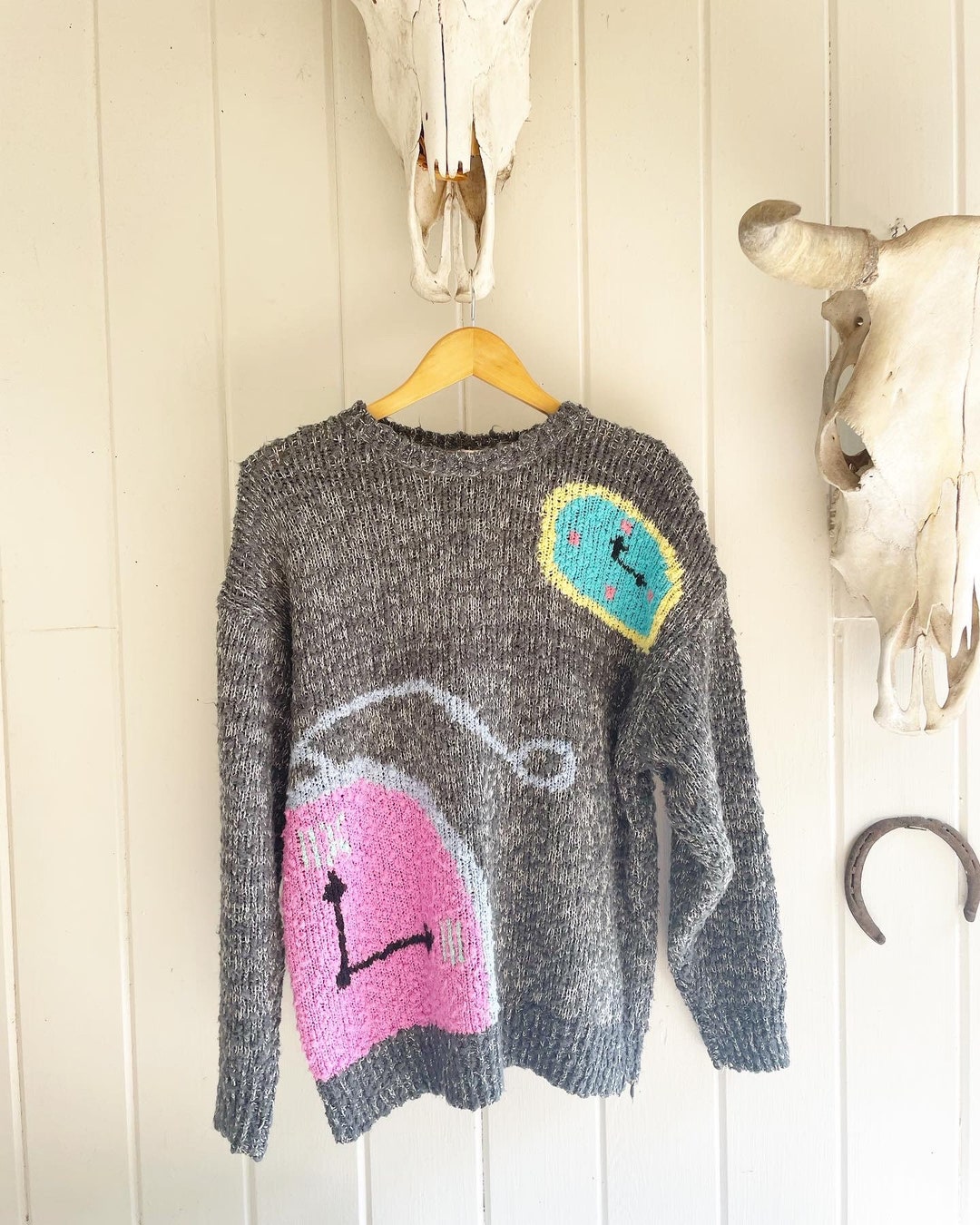 Vintage Hug Plus Time Sweater. 1980 Clock Sweater. Acrylic. Expect Some ...
