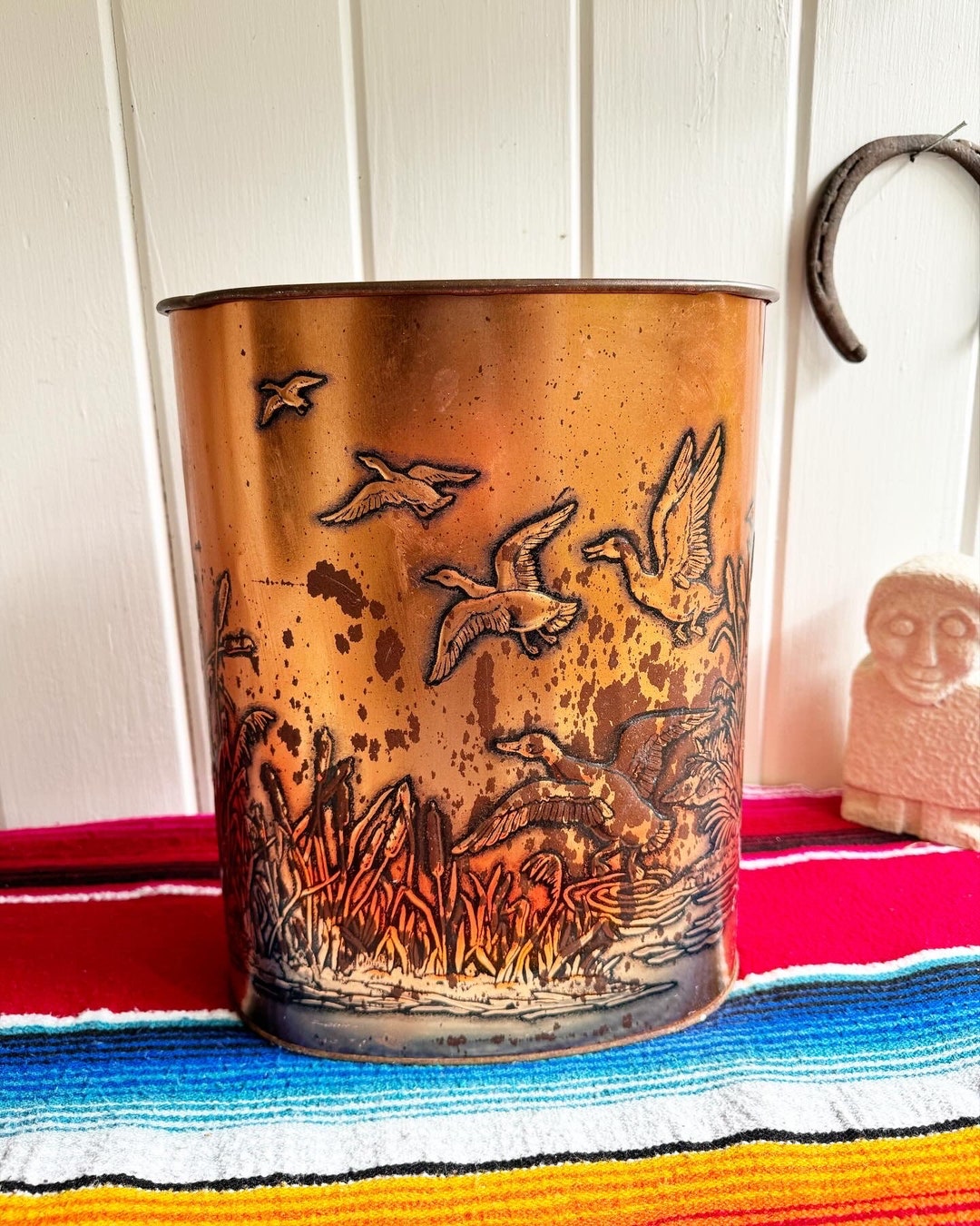 Vintage J.L. Clark Duck Scene Hunting Metal Waste Basket Trash Can ...