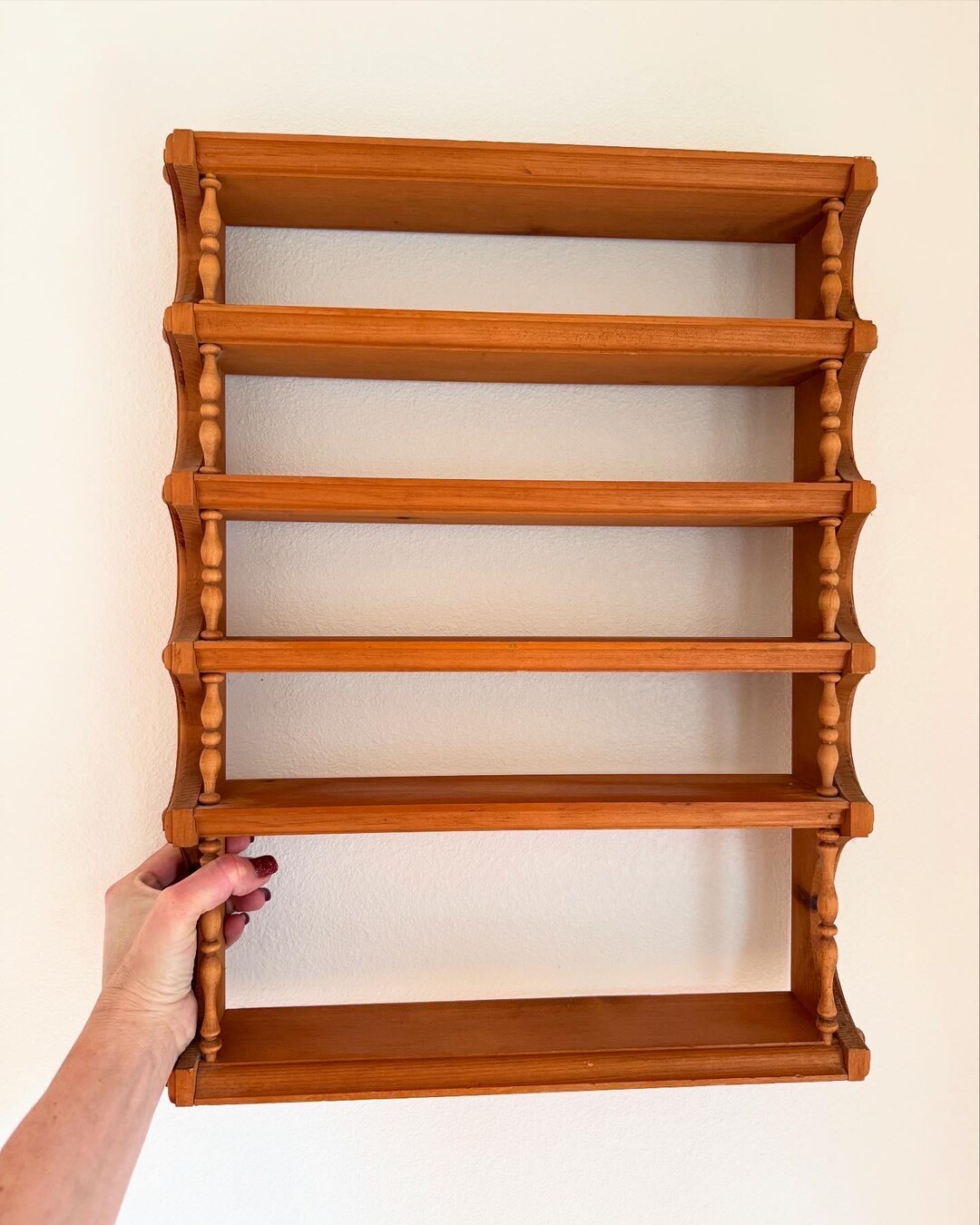 Vintage 6 Tier Wood Spindle Wall Shelf. Spice, Knick Knack, Oil, Wall ...