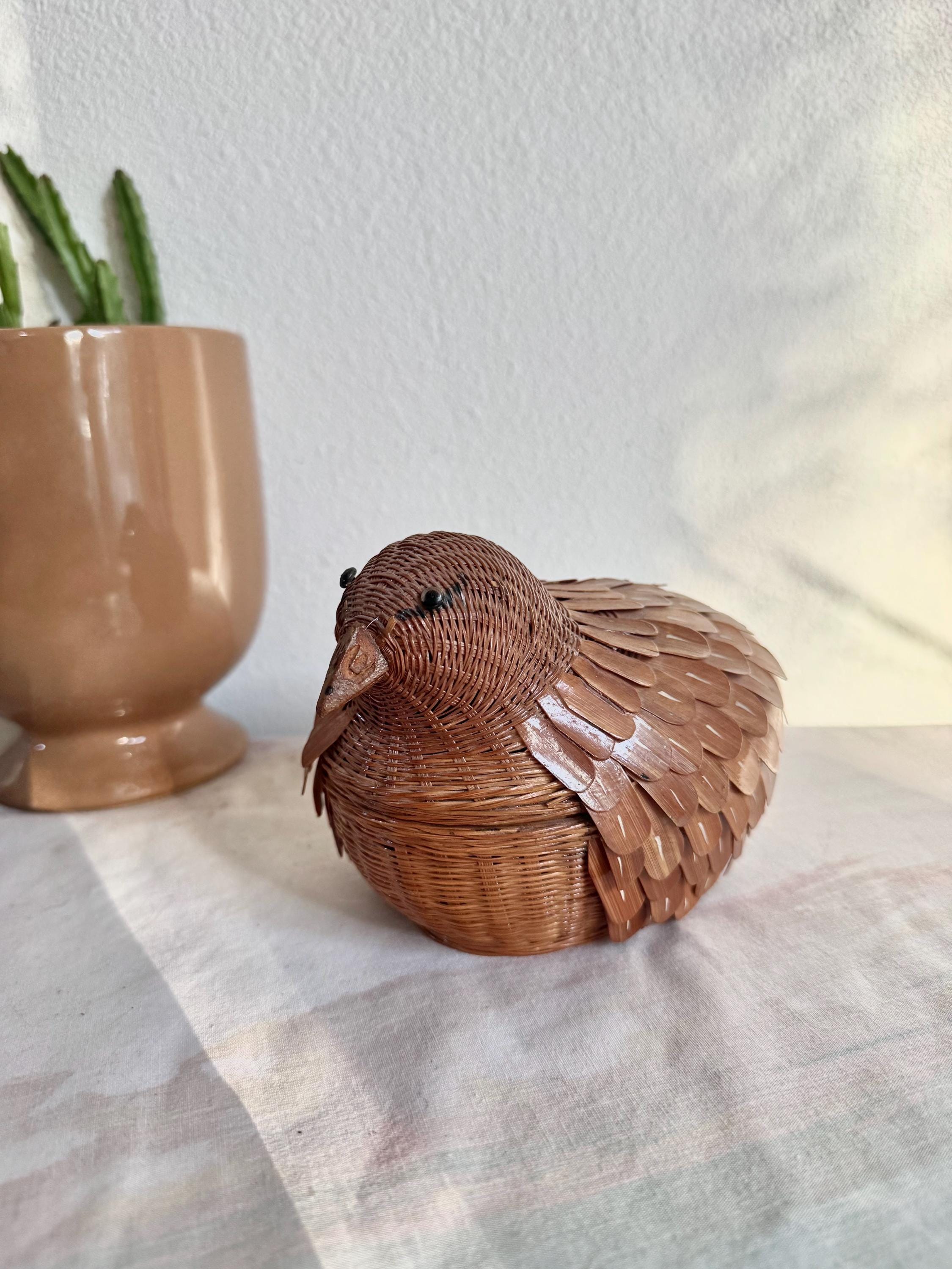 Vintage Small Bird Basket Hand Painted Hidden Storage. Detailed ...