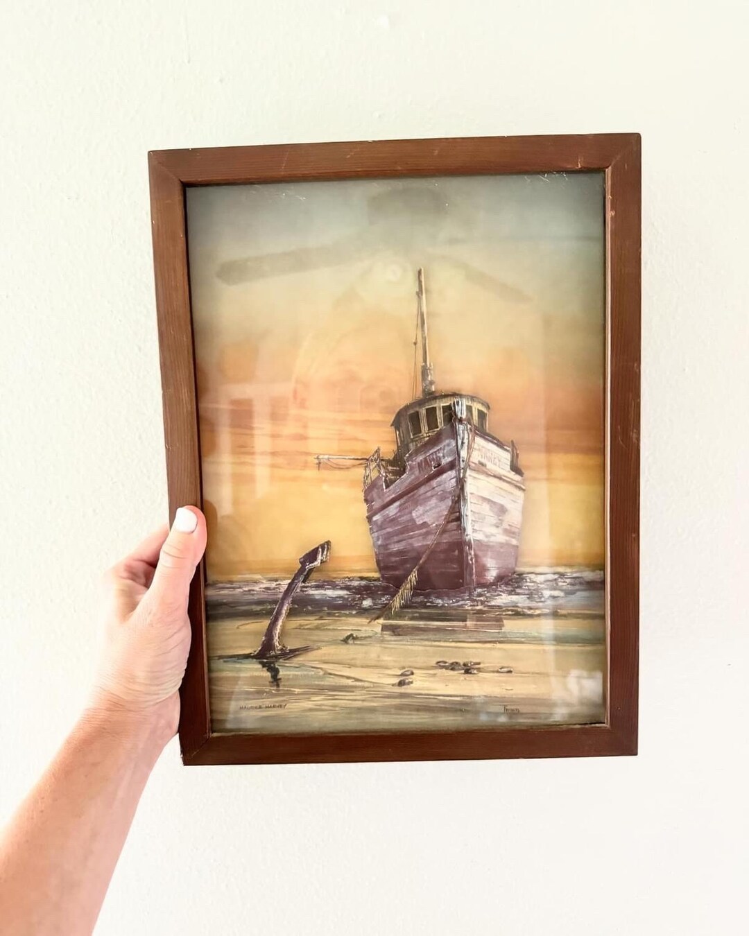 Vintage 3D Art Print by Maurice Harvey Beached Ship With Anchor. Shadow ...