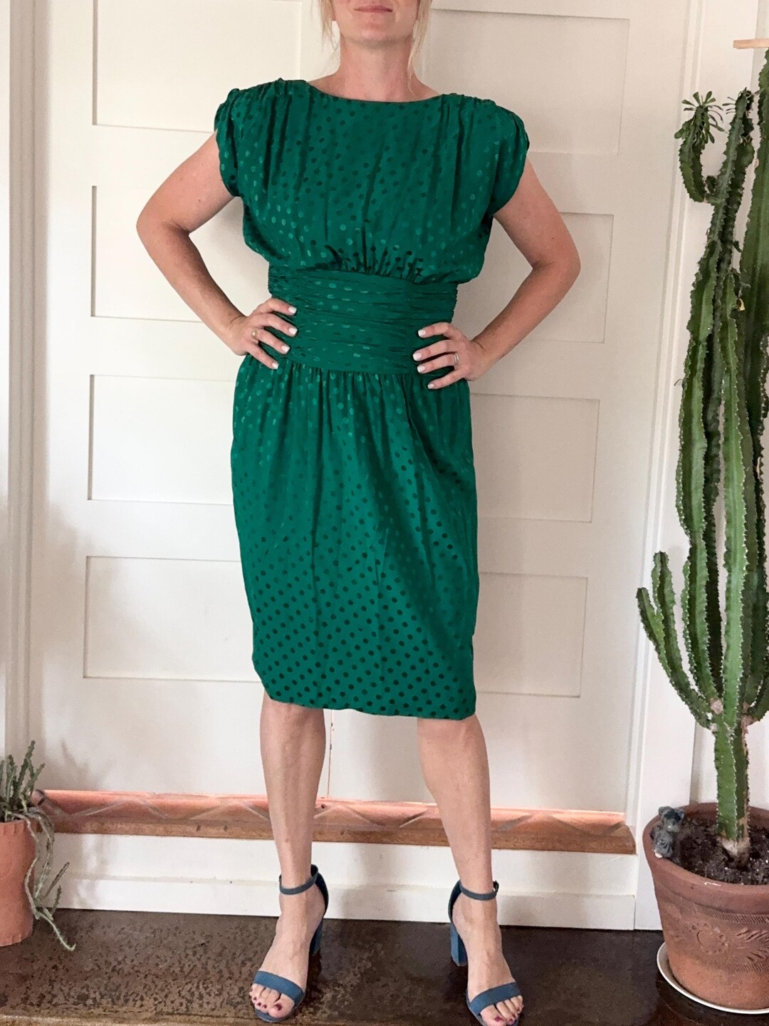 Vintage Green Blouson Silk Dress Maggy London by Jeannene Booger. 1980 ...