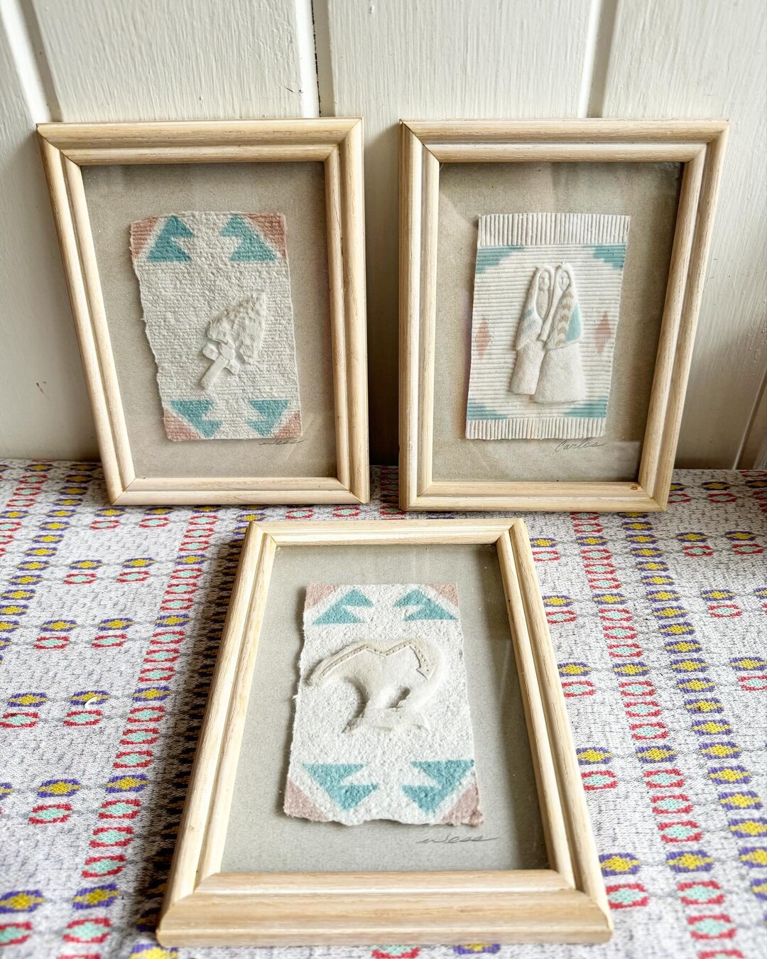 Vintage Set of 3 Hand Cast Southwest Paper Art by Figi Graphics. 3D ...
