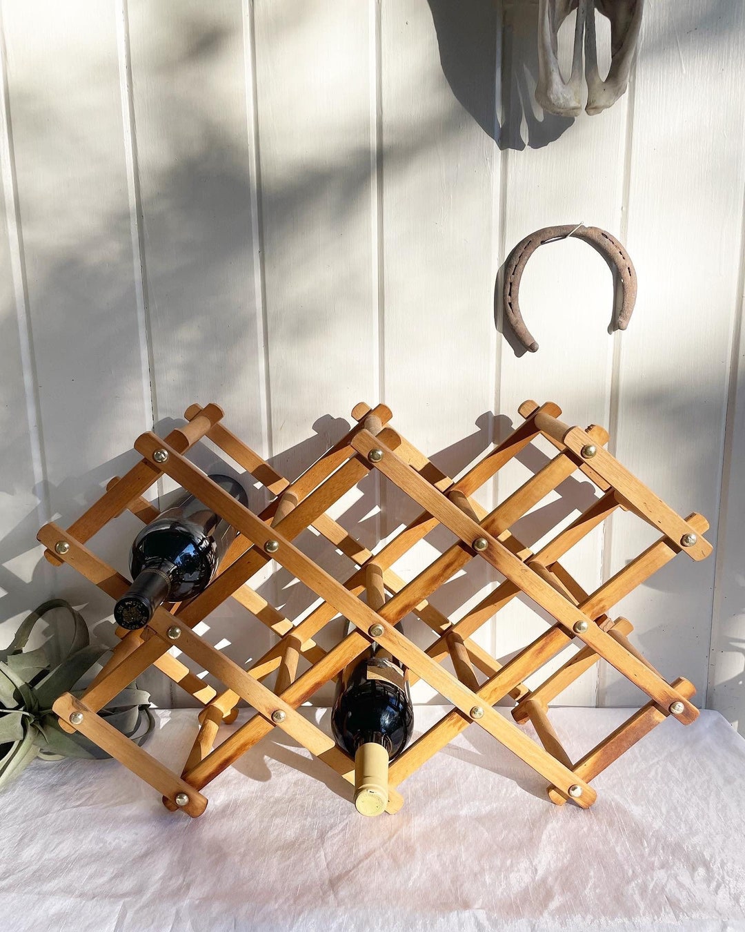Vintage Wooden Accordion Folding Wine or Towel Rack. Countertop Wine ...