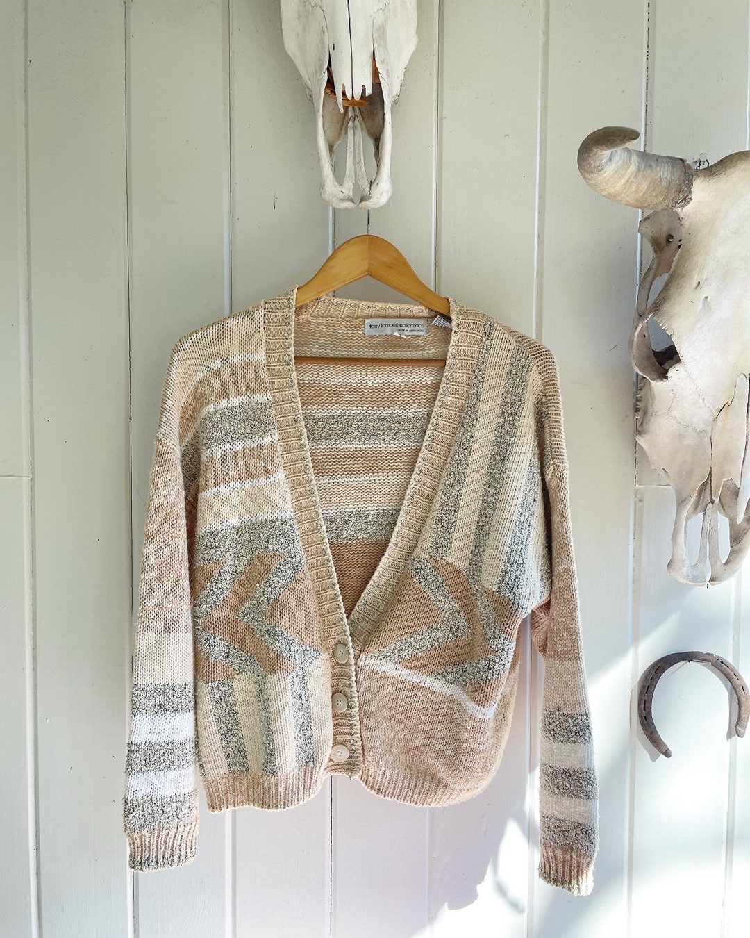 Vintage Beige and Gray Tony Lambert Collections Cardigan. Neutral ...