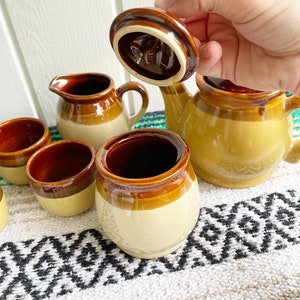 Vintage Three Toned Brown Tea Set With Pitcher, Sugar, Creamer, and 4 ...