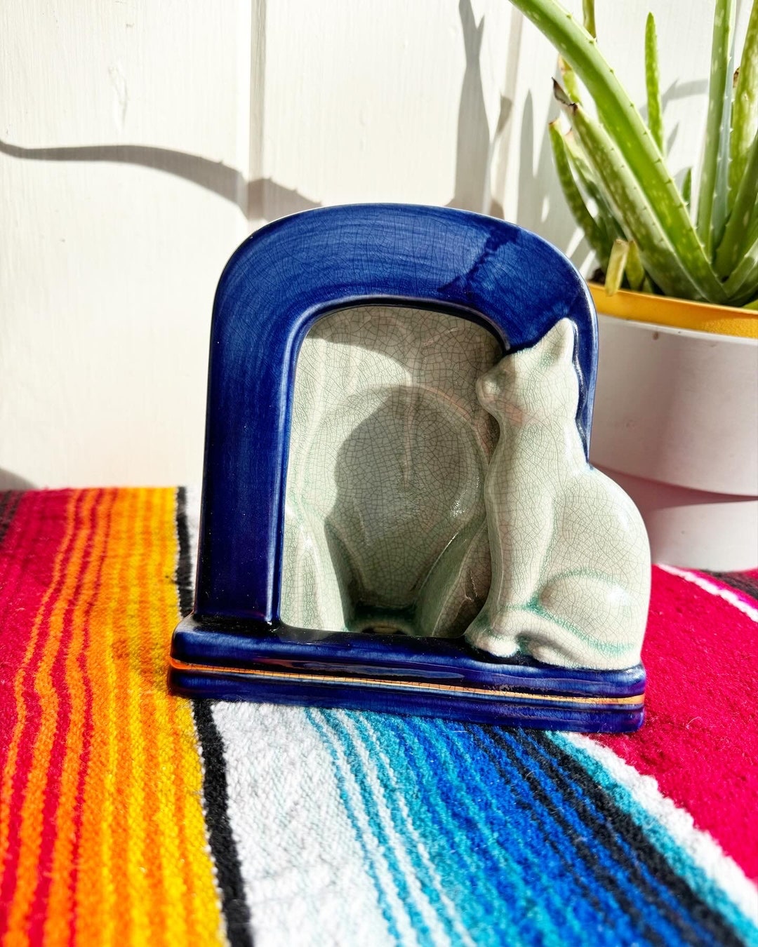 Vintage Takahashi Porcelain Light Blue Crackle Cat Frame. Cute Blue ...