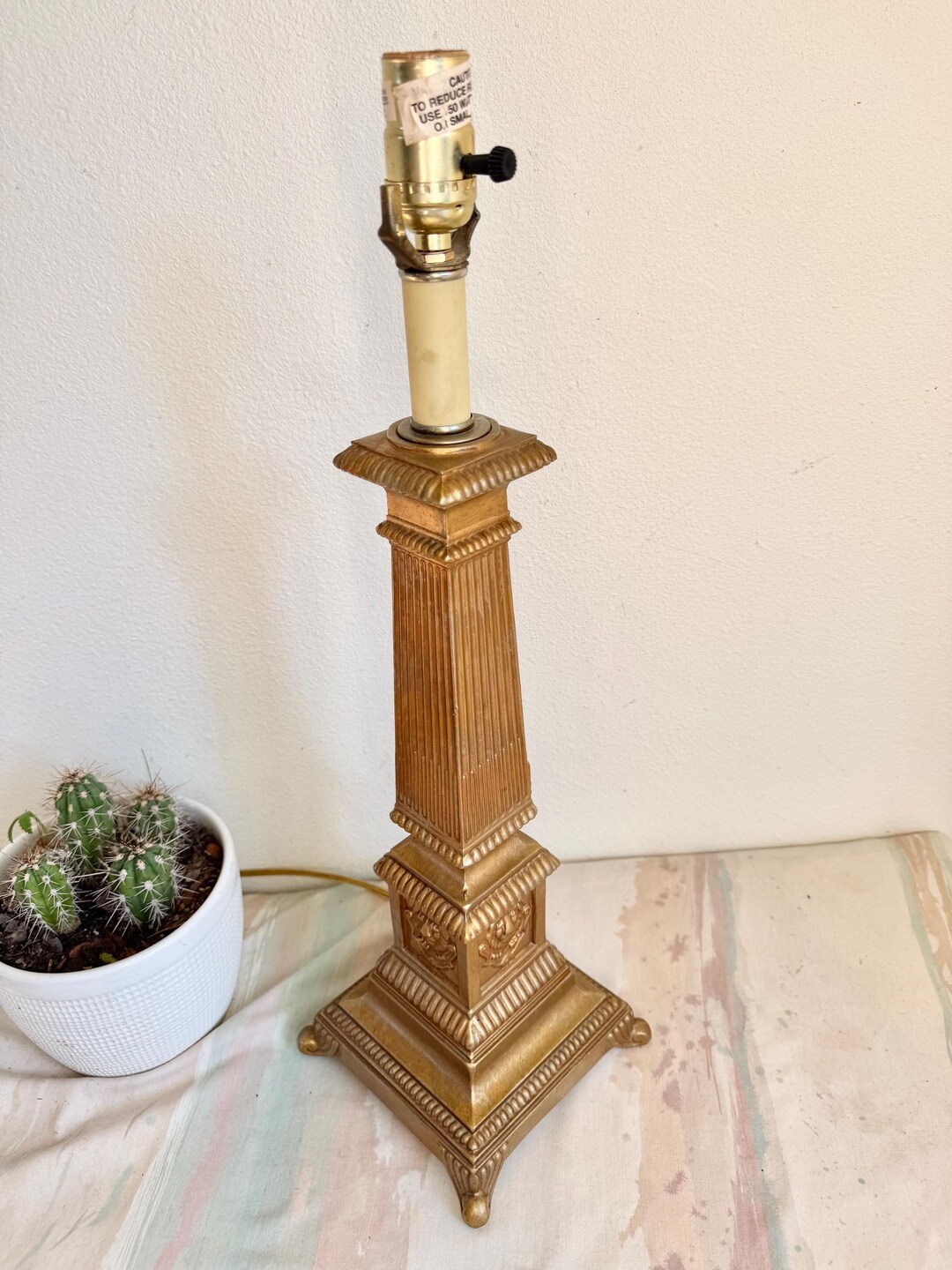 Vintage Berman Neoclassical Lion Head Table Lamp. Gold Elegance. Metal ...