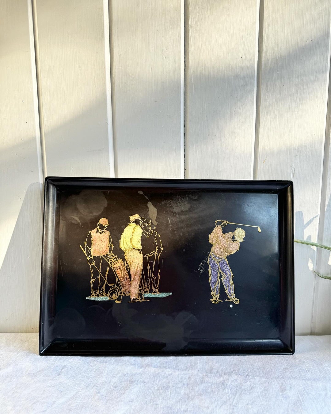 Mid Century Modern COUROC of Monterey CA Black Resin Brass Inlay ...