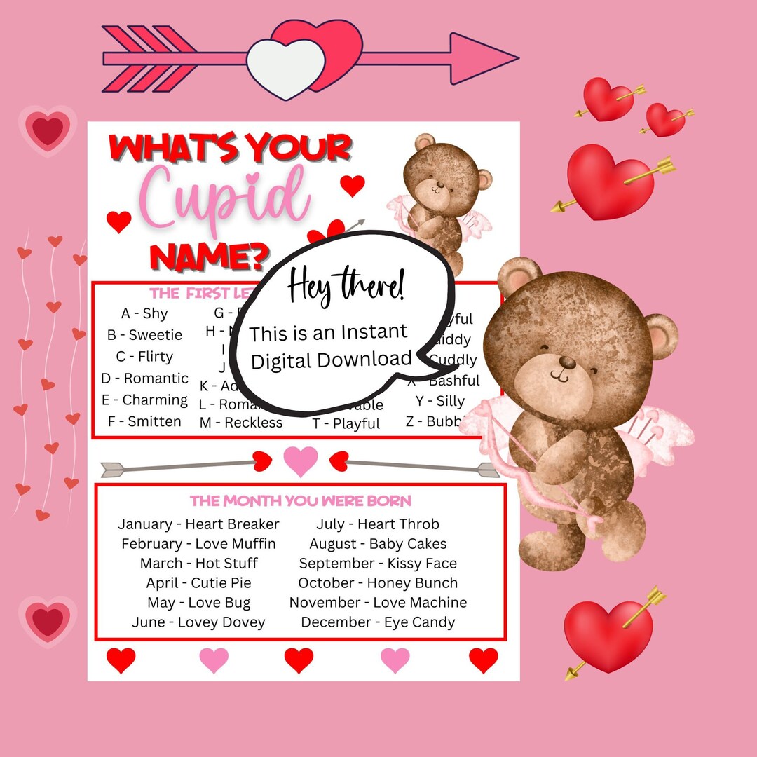 What's Your Cupid Name Game, Funny Valentine Printable Name Game ...