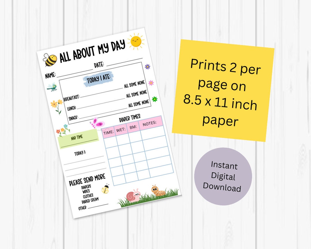 Daycare Report Mail, Spring/summer Daycare Daily Log Printable, Potty ...