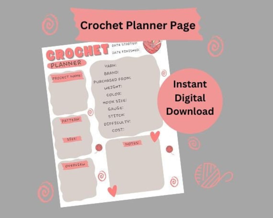 Printable Crochet Planner Page, Crochet Project Planner, Instant ...
