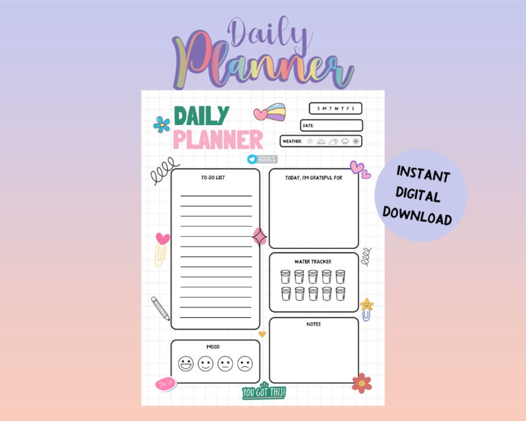 Pastel Daily Planner, Printable Daily Planner, Digital Daily Planner ...