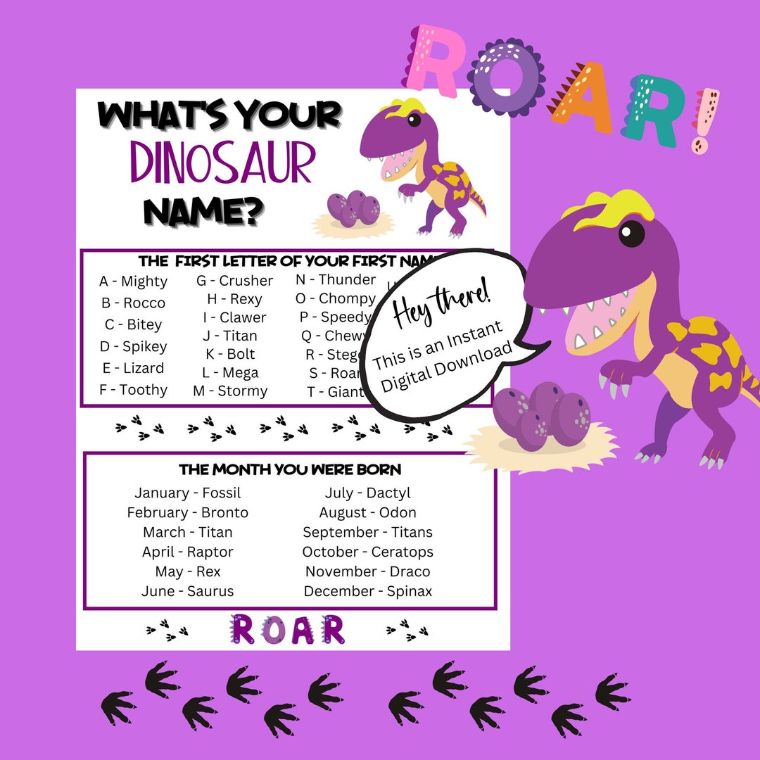 What's Your Dinosaur Name Game, Funny Dinosaur Printable Name Game ...