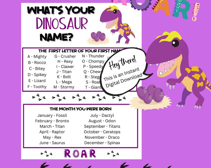 What's Your Dinosaur Name Printable, Dinosaur Name, Dinosaur Birthday ...