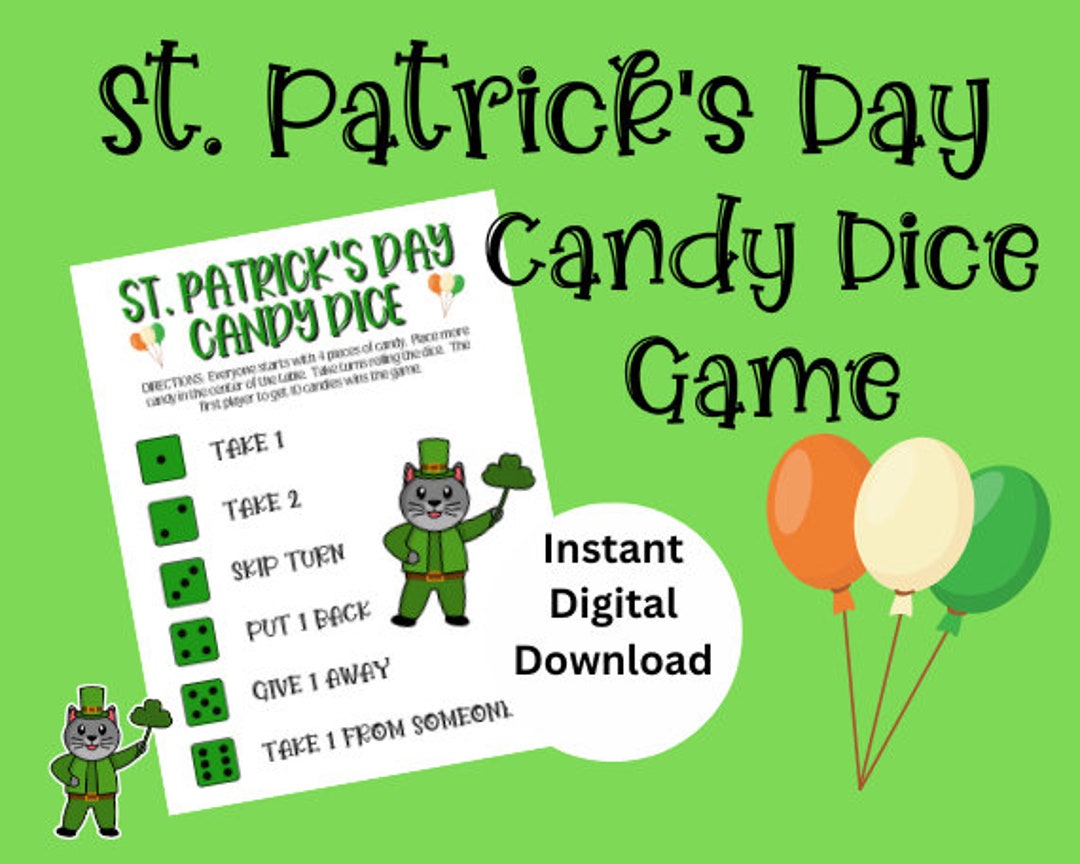 St. Patrick's Day Candy Dice Game St. Paddy's Day Printable Games Fun ...