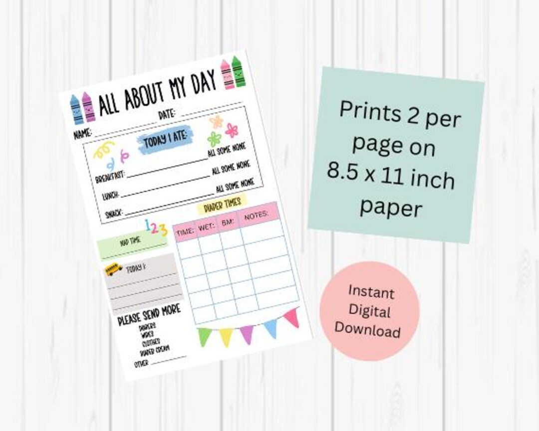 Daycare Daily Report, Crayon & Colorful Theme, Potty Log, Nap Schedule ...