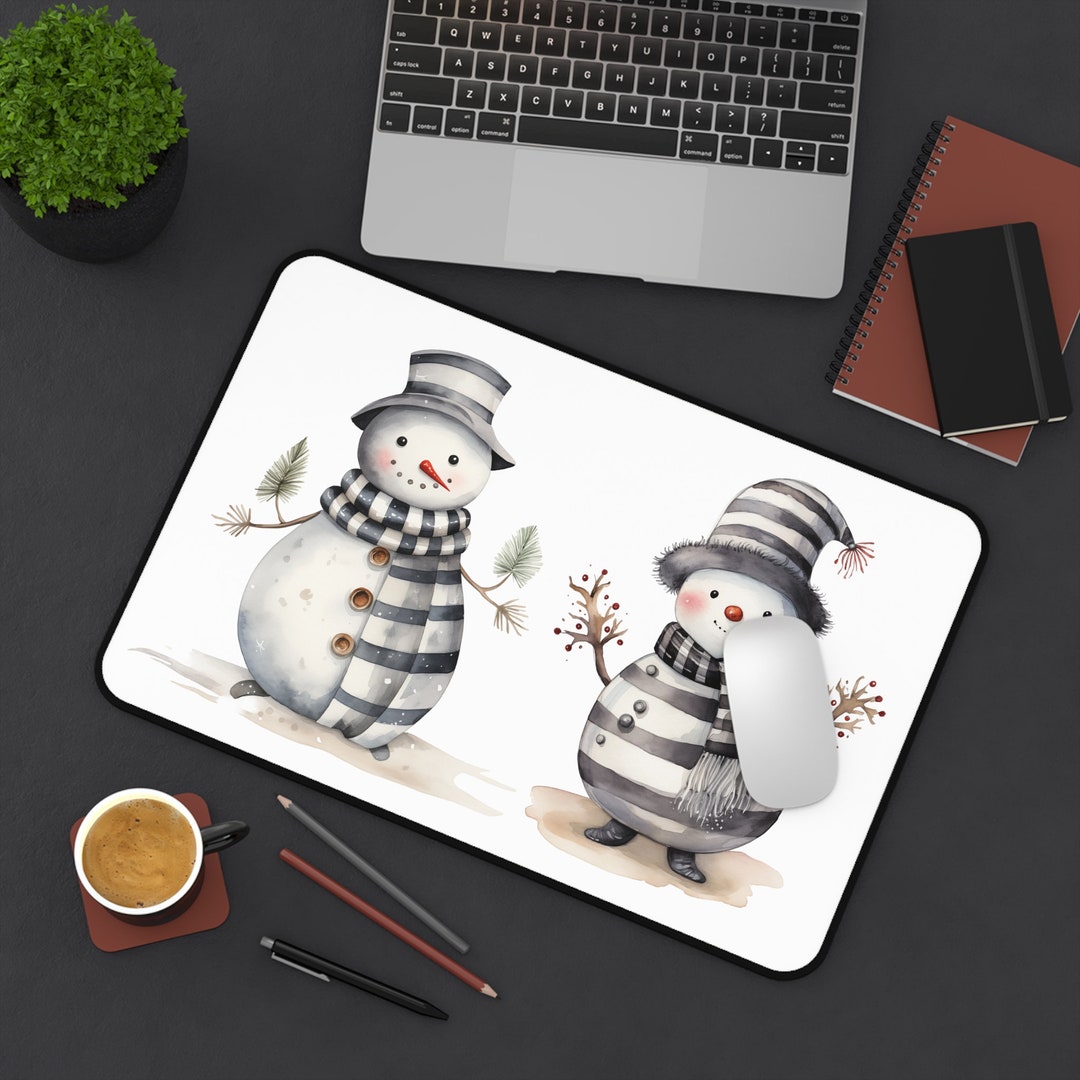 Snowmen Desk Mat, Vintage Retro-style Snowmen Desk Mat, Cute Holiday ...