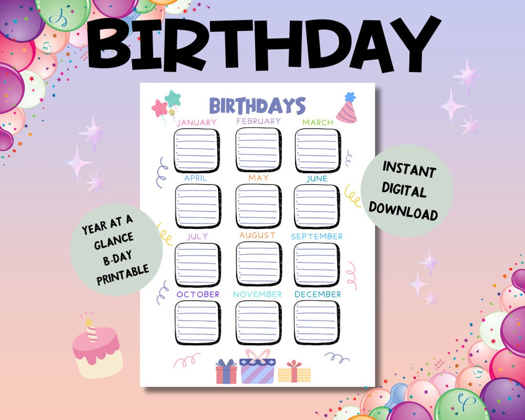 Birthday Tracker Printable Template, Birthday Planner Printable, PDF ...