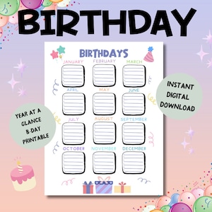 Birthday Tracker Printable Template, Birthday Planner Printable, PDF ...