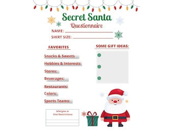 EDITABLE Secret Santa Questionnaire Printable, Christmas Secret Santa ...