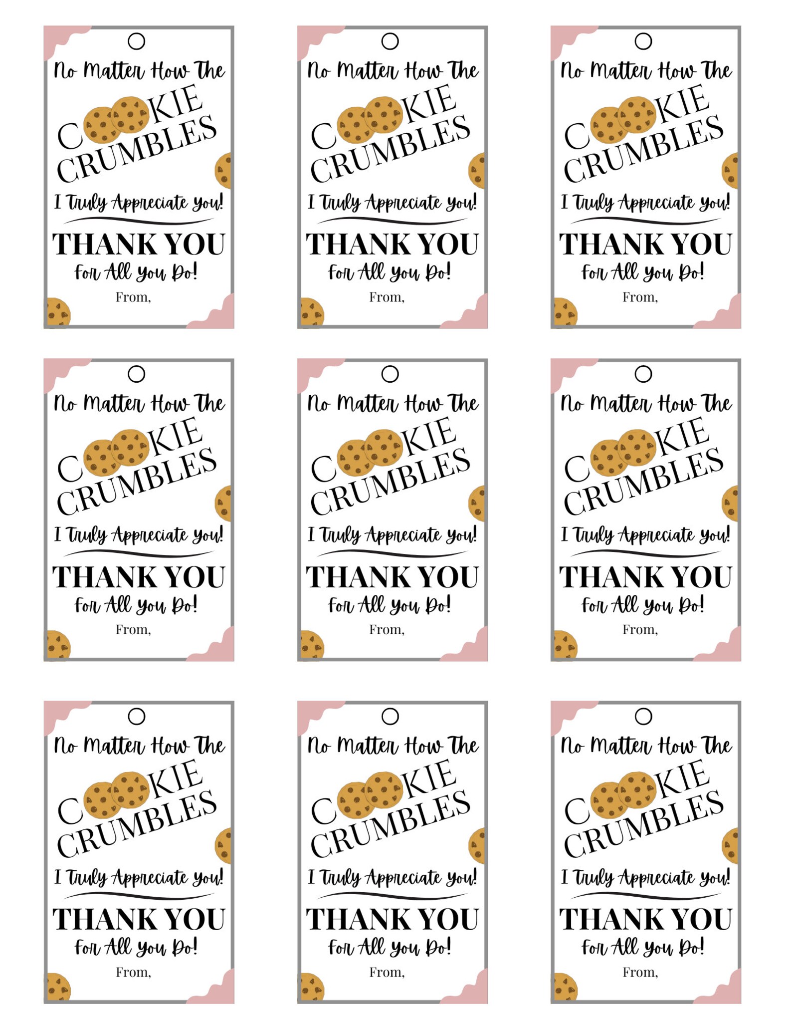 Editable Cookie Gift Tags, No Natter How the Cookie Crumbles Tag ...