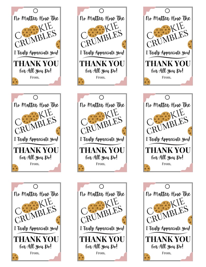 Editable Cookie Gift Tags, No Natter How the Cookie Crumbles Tag ...
