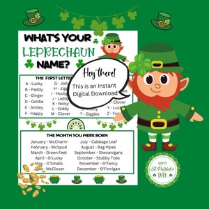 What's Your Leprechaun Name Game, Funny St. Patrick's Printable Name ...