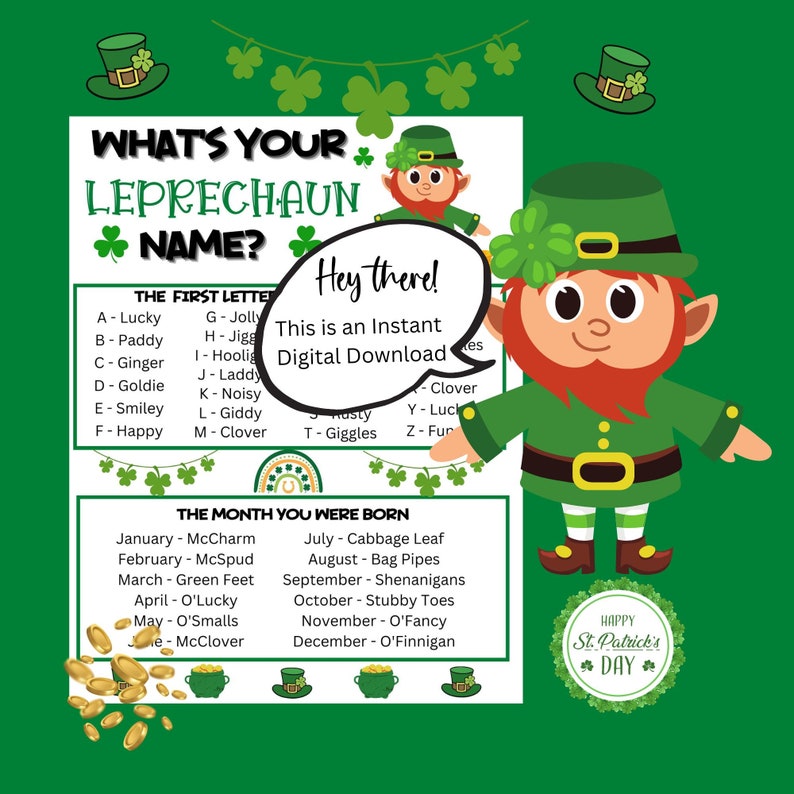 What's Your Leprechaun Name Game, Funny St. Patrick's Printable Name ...