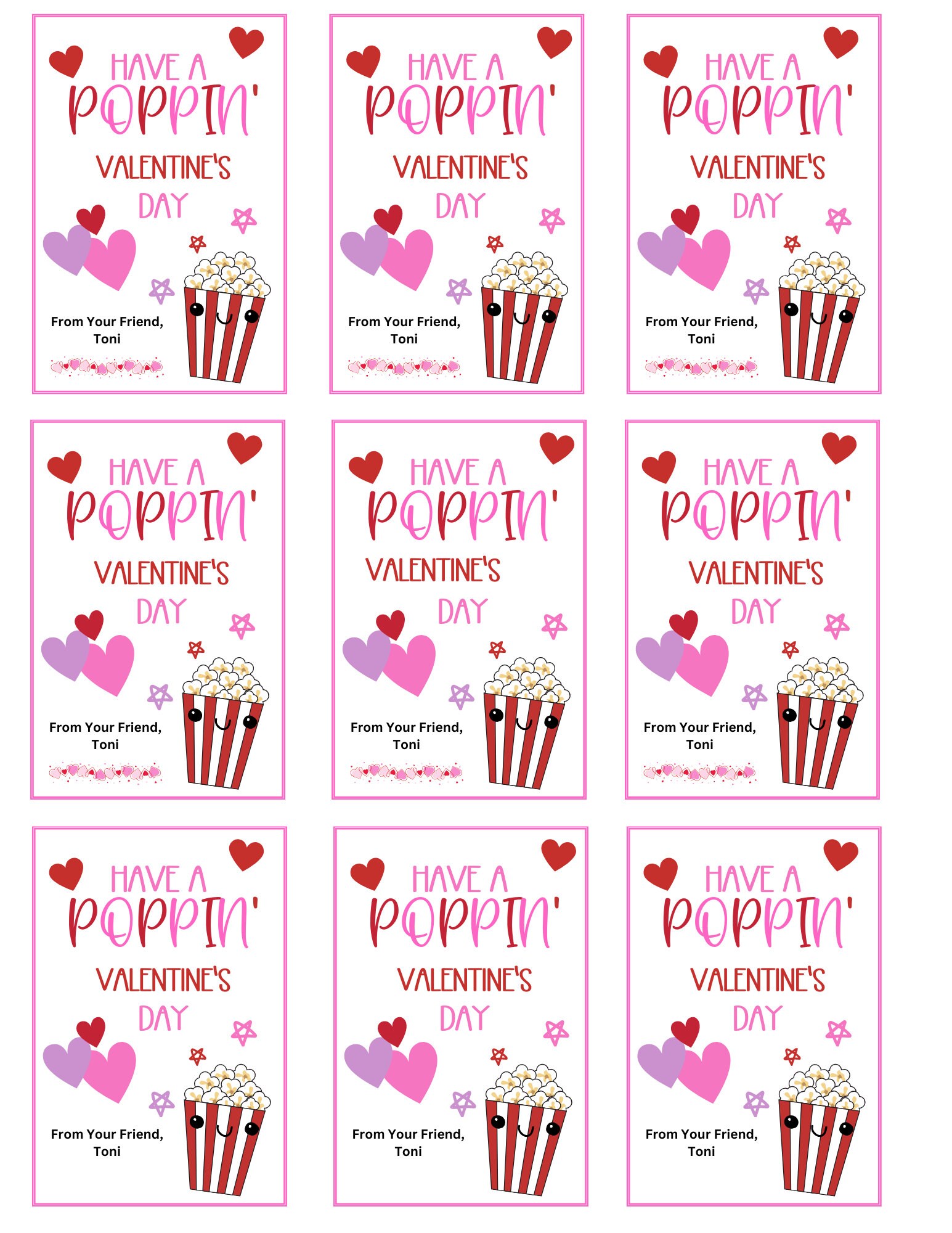 Printable Have a Popping Valentine's Day Card, Popcorn Valentine Tag ...