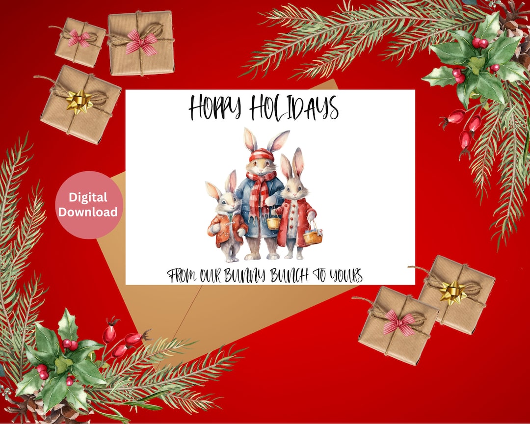 Christmas Card, Hoppy Holidays DIGITAL Download, Printable Christmas ...