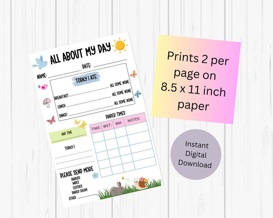 Daycare Report Mail, Spring-themed Daycare Daily Log Printable, Potty ...