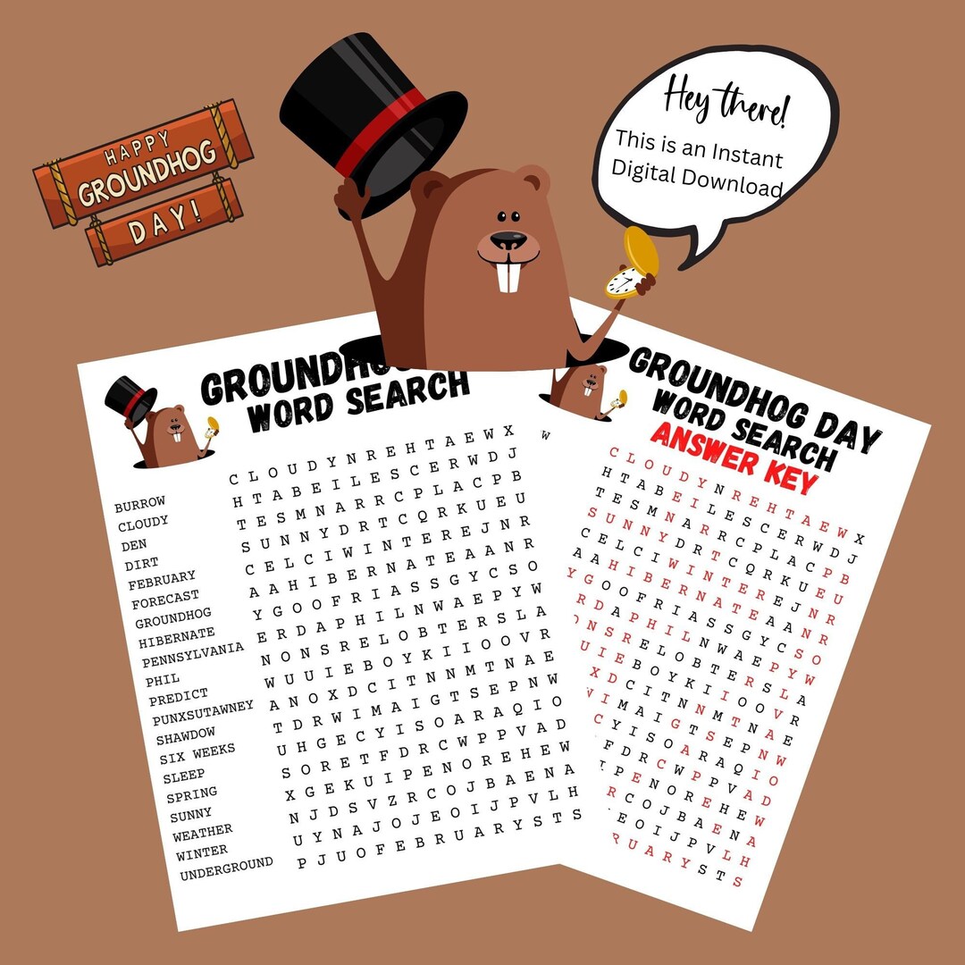 Groundhog Day Word Search Game, Groundhog Word Find Printable Game ...