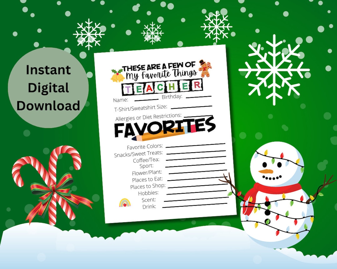 Christmas Favorite Things Printable, Favorites Questionnaire, Christmas ...