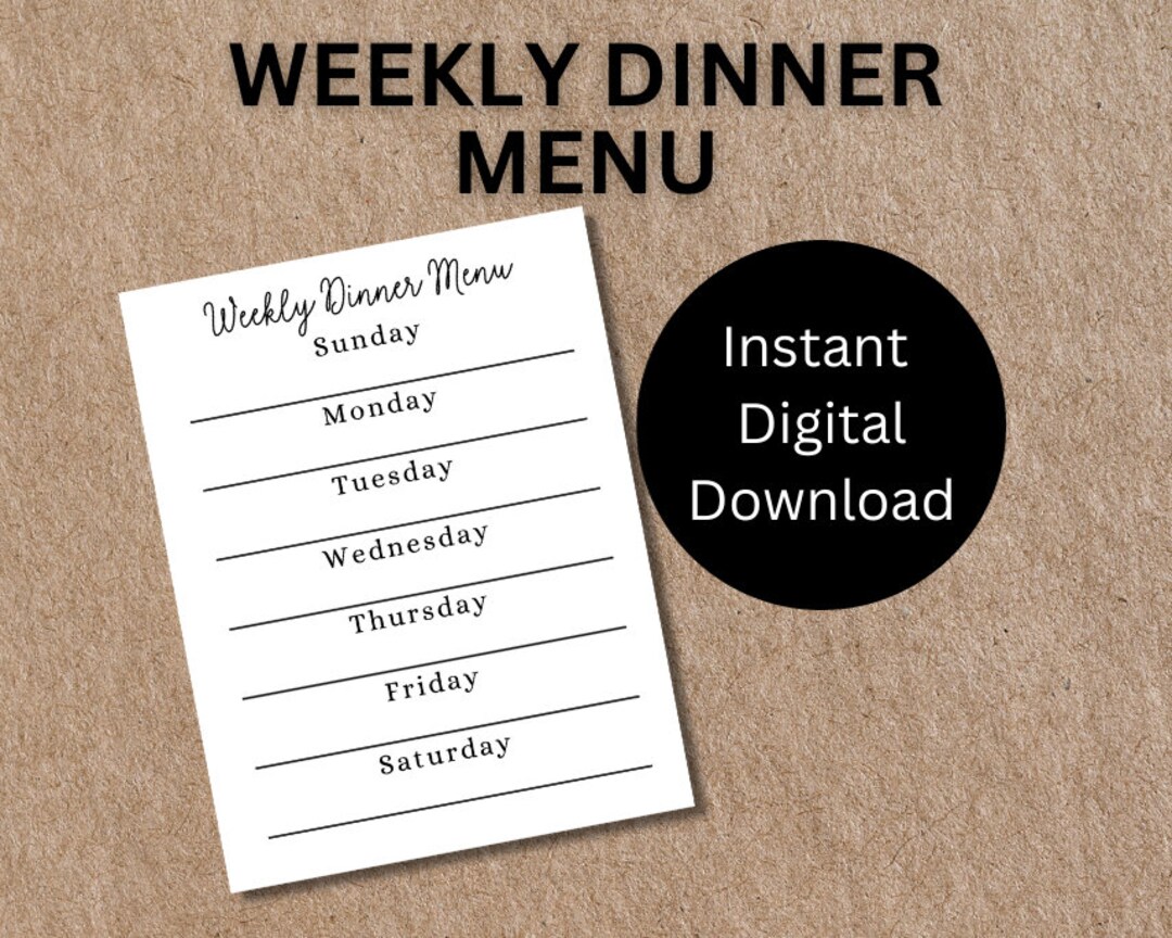 Weekly Dinner Menu Miniamilist Planner, Printable Dinner Menu ...