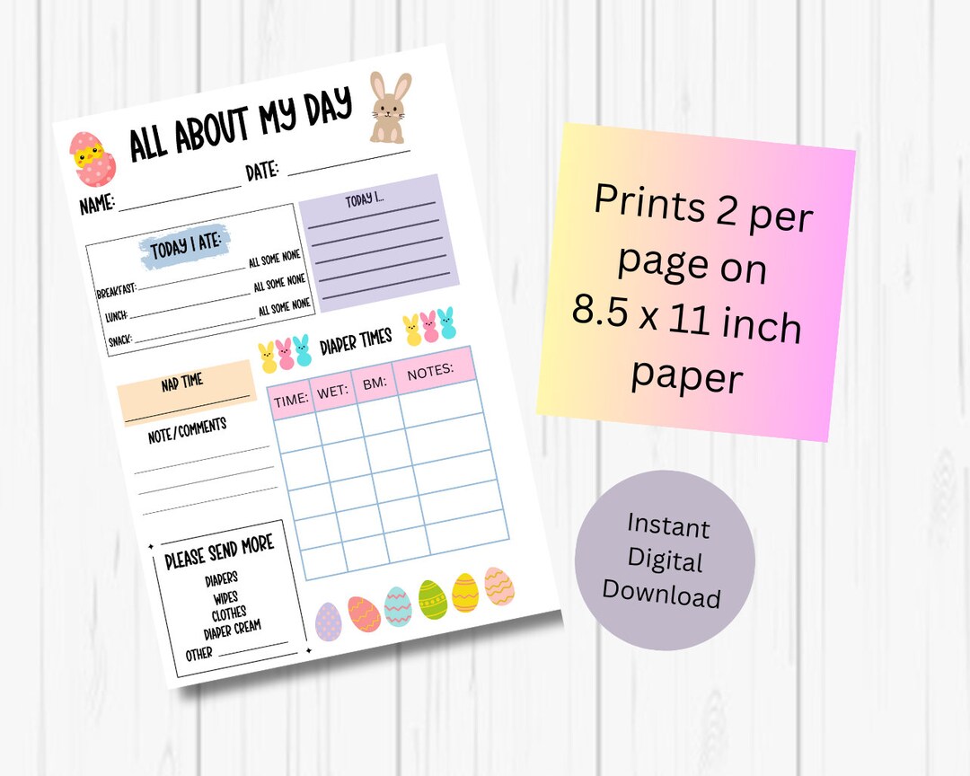 Daycare Report Mail, Easter-themed Daycare Daily Log Printable, Potty ...