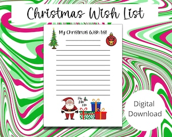 Kids Christmas Wish List, Printable Gift Wish List, Childrens X-mas Wish List, Kids Holiday Wish ...