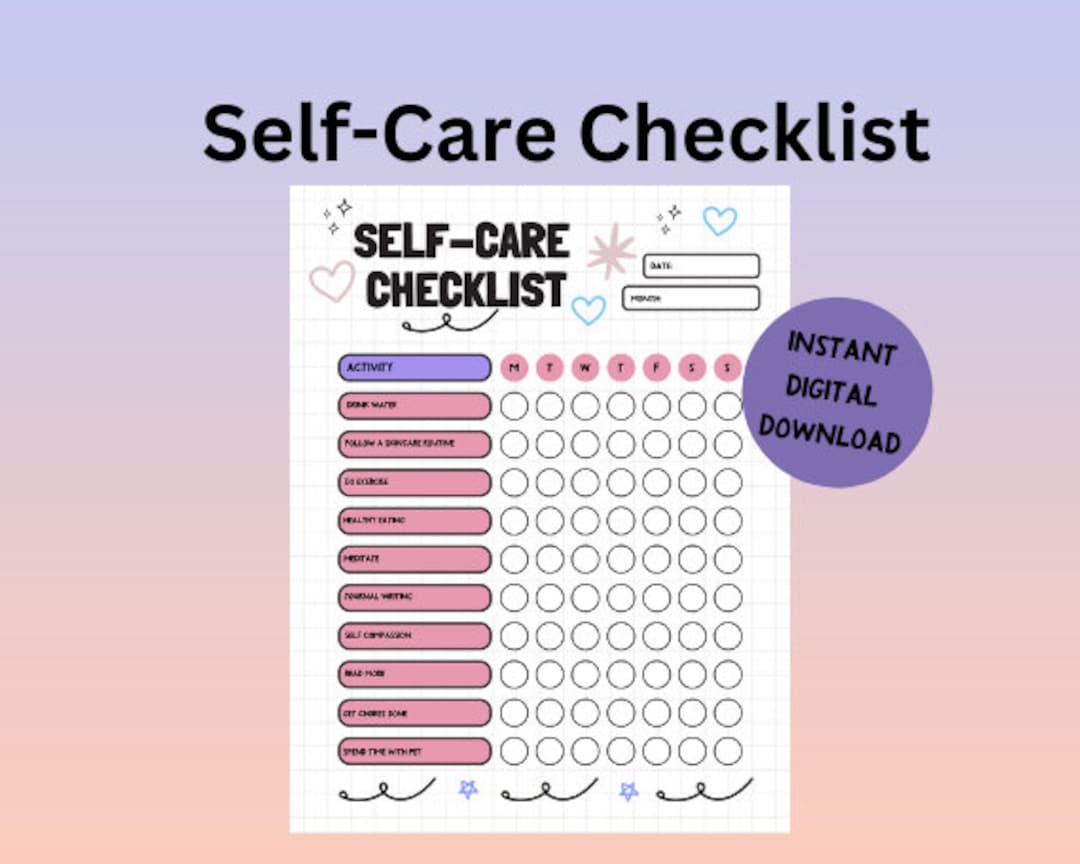 Weekly Self Care Tracker Printable, Daily Self Care Checklist, Routine ...