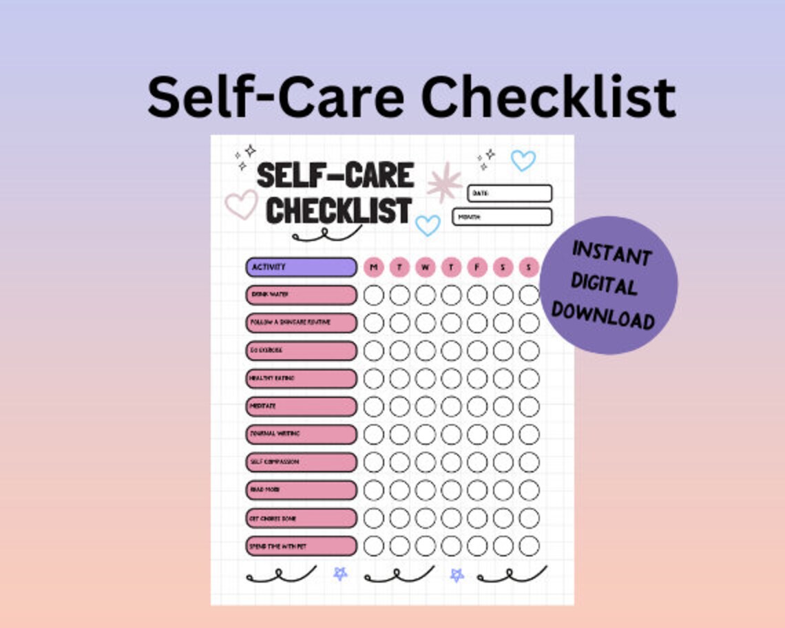 Weekly Self Care Tracker Printable, Daily Self Care Checklist, Routine ...
