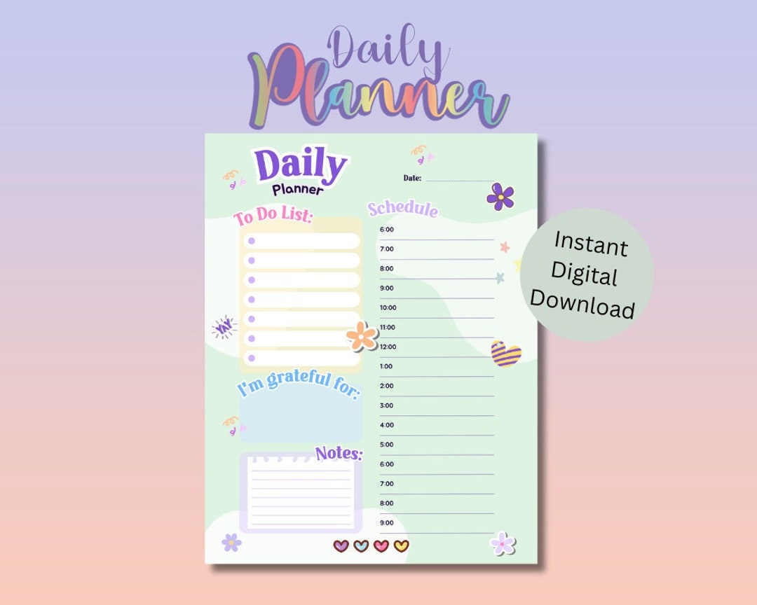 Pastel Daily Planner, Printable Daily Planner, Digital Daily Planner ...