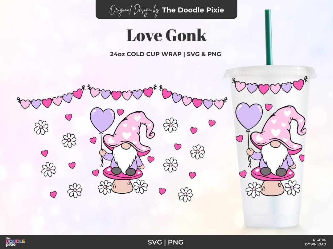 Love Gonk, Cute Gnome Mushroom, Heart Balloon Cold Cup SVG & PNG Design ...