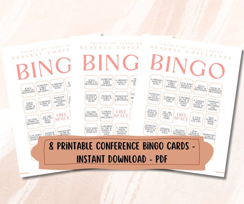 General Conference Bingo Cards - Church of Jesus Christ - 8 Distinct ...