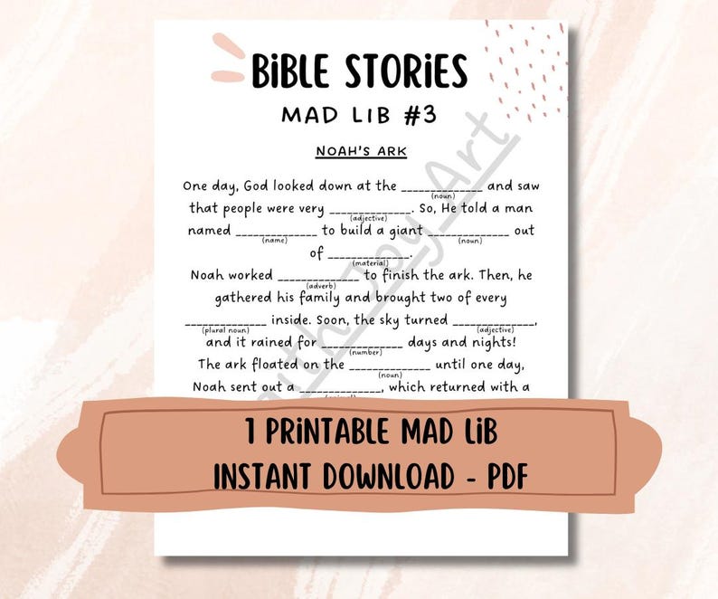 Printable Christian Mad Libs: Noah's Ark Game - Digital PDF Download - Etsy