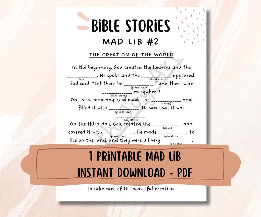Printable Christian Mad Libs: the Creation Bible Game - Digital PDF ...
