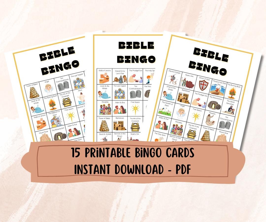Bible Bingo Game PDF Printable With 15 Unique Pages and Drawing Key ...