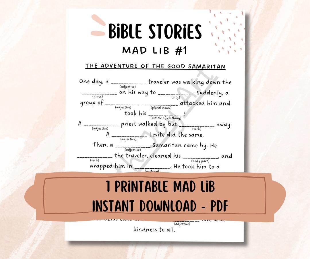 Printable Christian Mad Libs: Good Samaritan Bible Game - Digital PDF ...