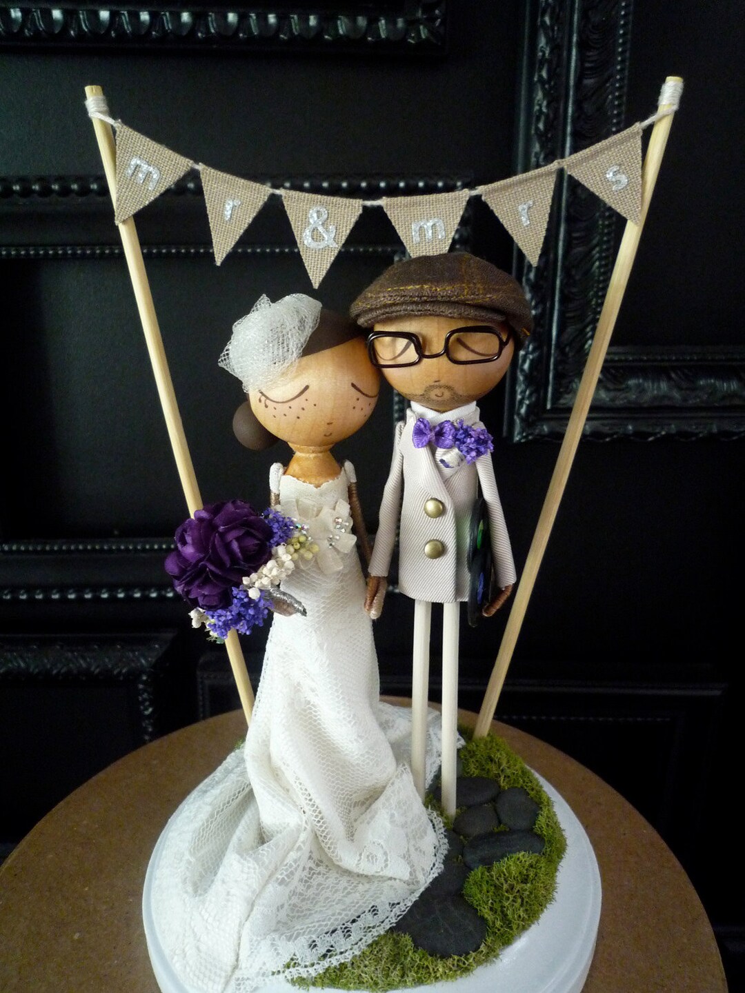 Wedding Cake Topper With Custom Wedding Dress and Flag Bunting ...
